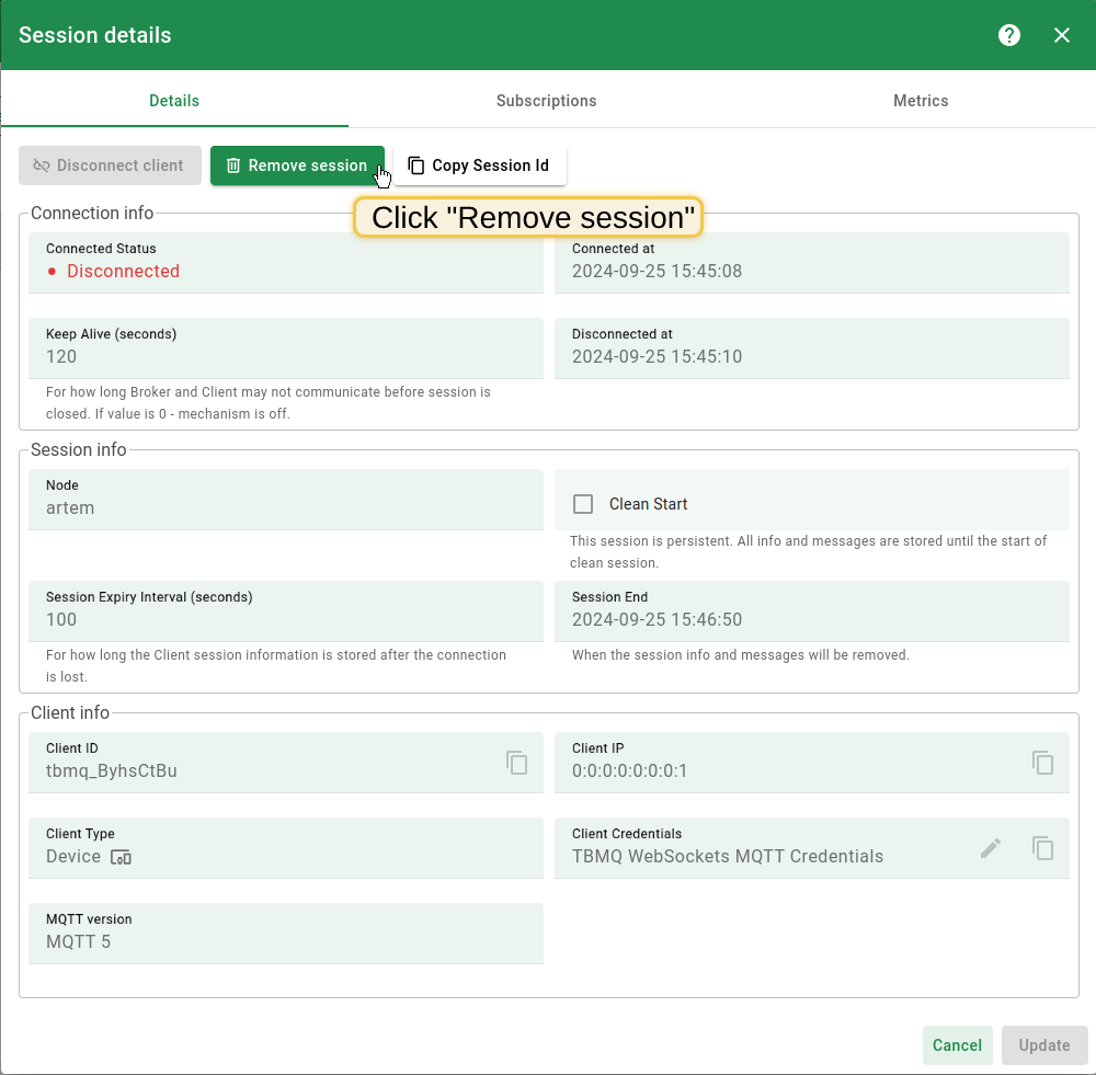 Sessions | MQTT Broker